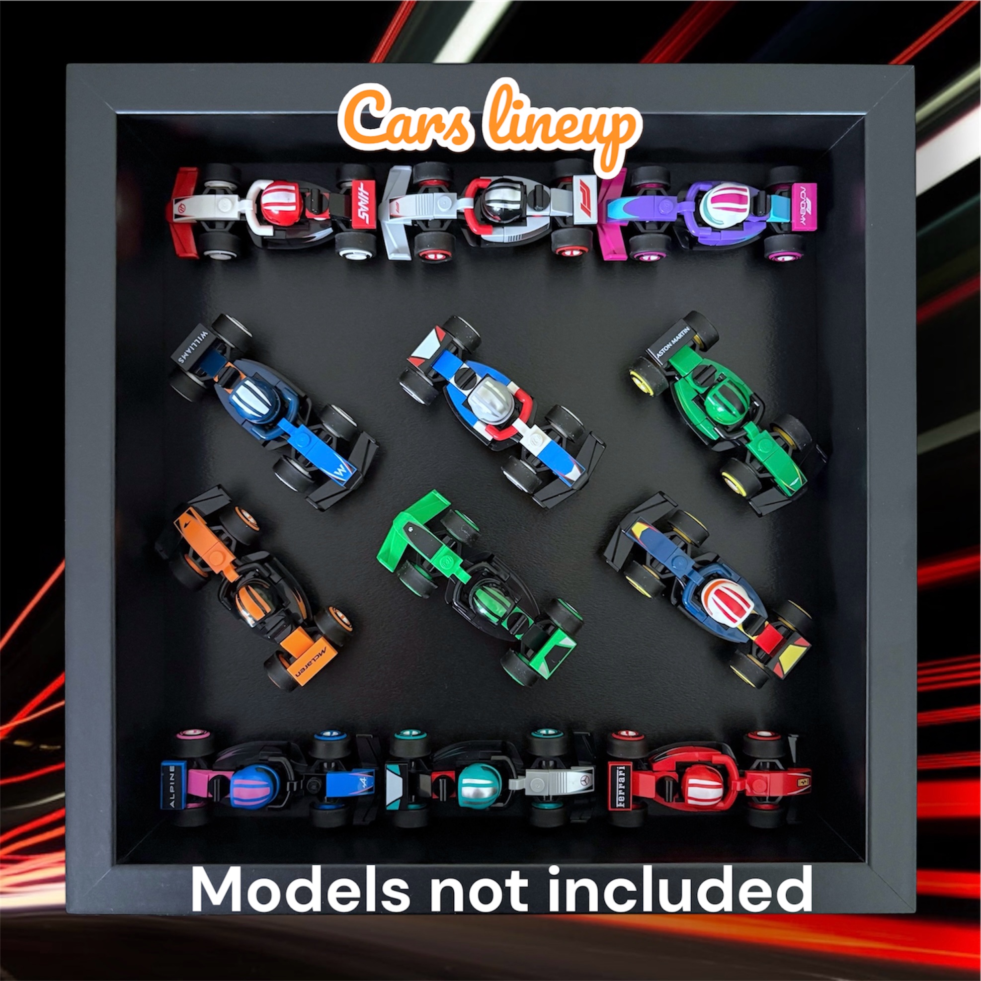 LEGO F1 Race Cars Display by FRAMEPUNK