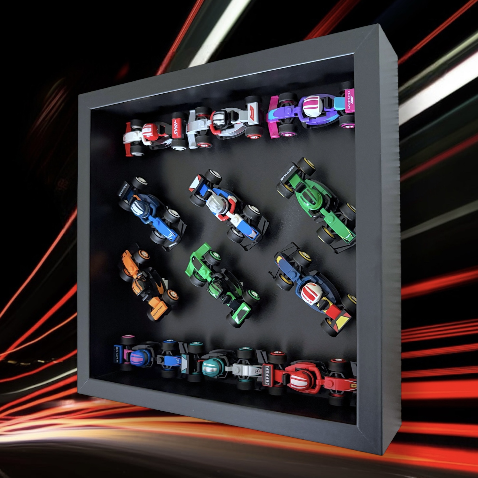 LEGO F1 Race Cars Display by FRAMEPUNK
